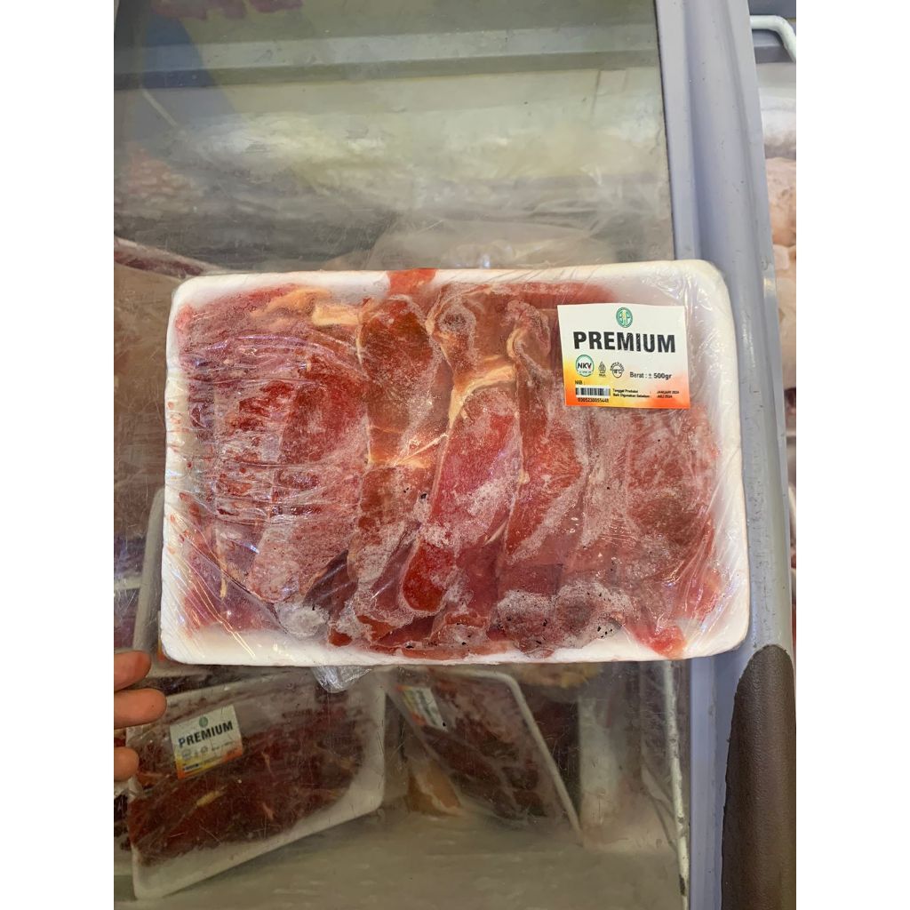Jual (Daging Sapi ) Beef Premium Slice 500gr Merk Barakat | Shopee ...