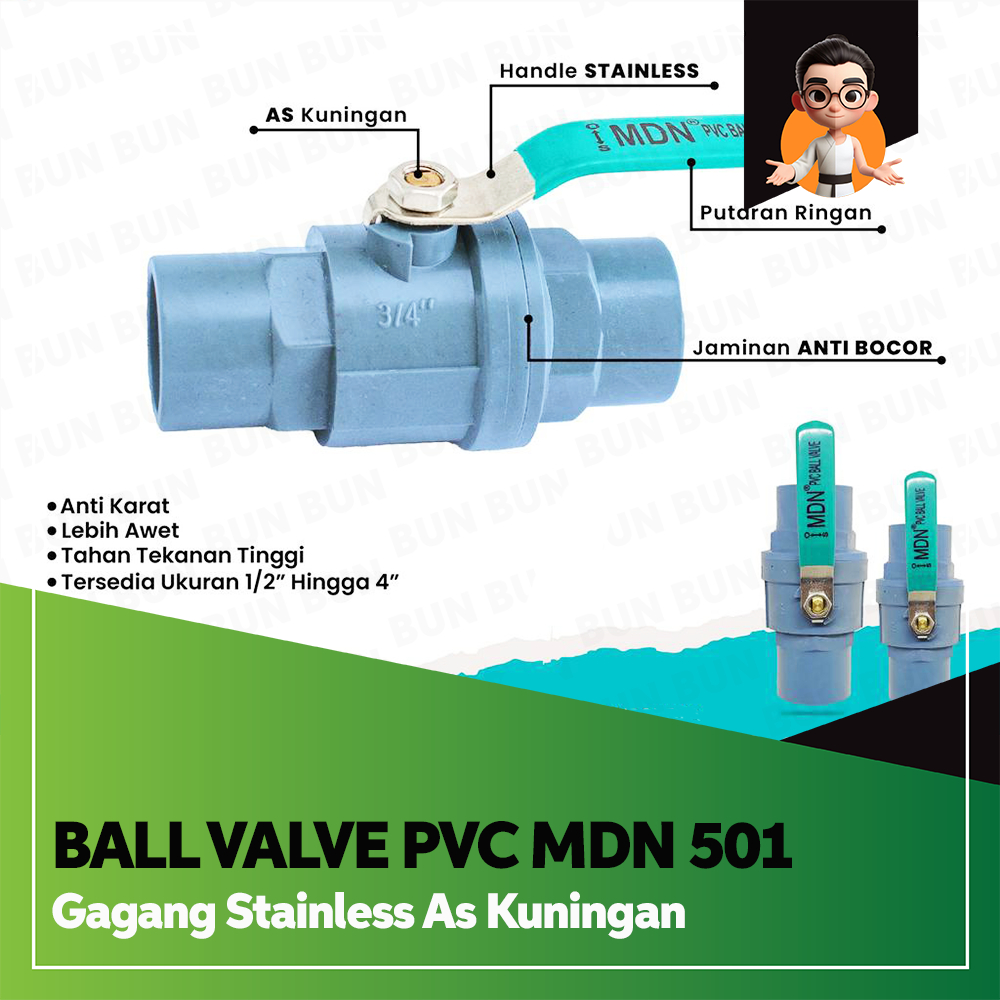 Jual MDN 501 BALL VALVE PVC GAGANG STAINLESS STEEL AS KUNINGAN / STOP ...