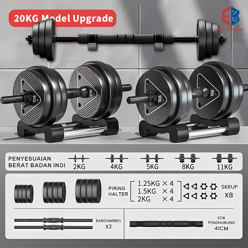 Jual e-Buy Dumbbell Barbell Peralatan Fitness Set 20 Kg Dapat ...