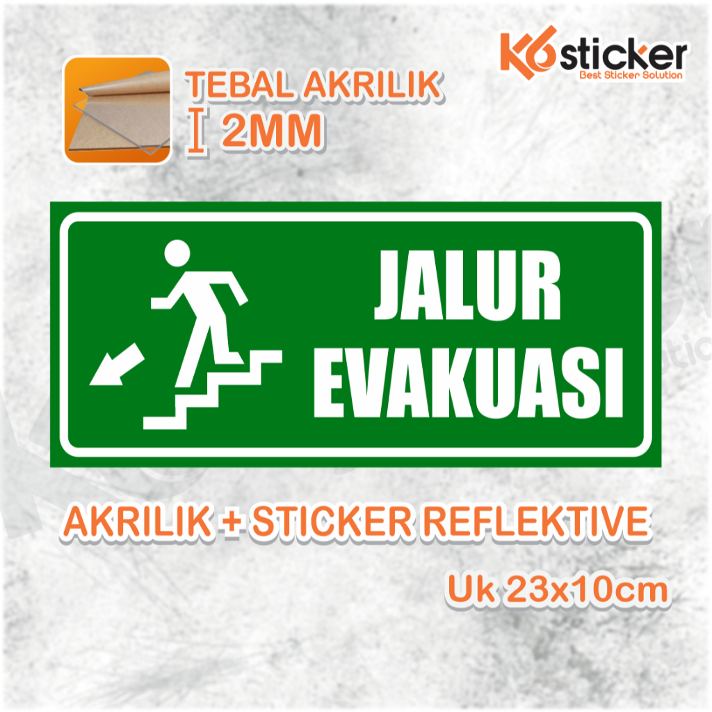 Jual Sign-Rambu akrilik Jalur Evakuasi turun tangga ke kanan 23x10 cm ...
