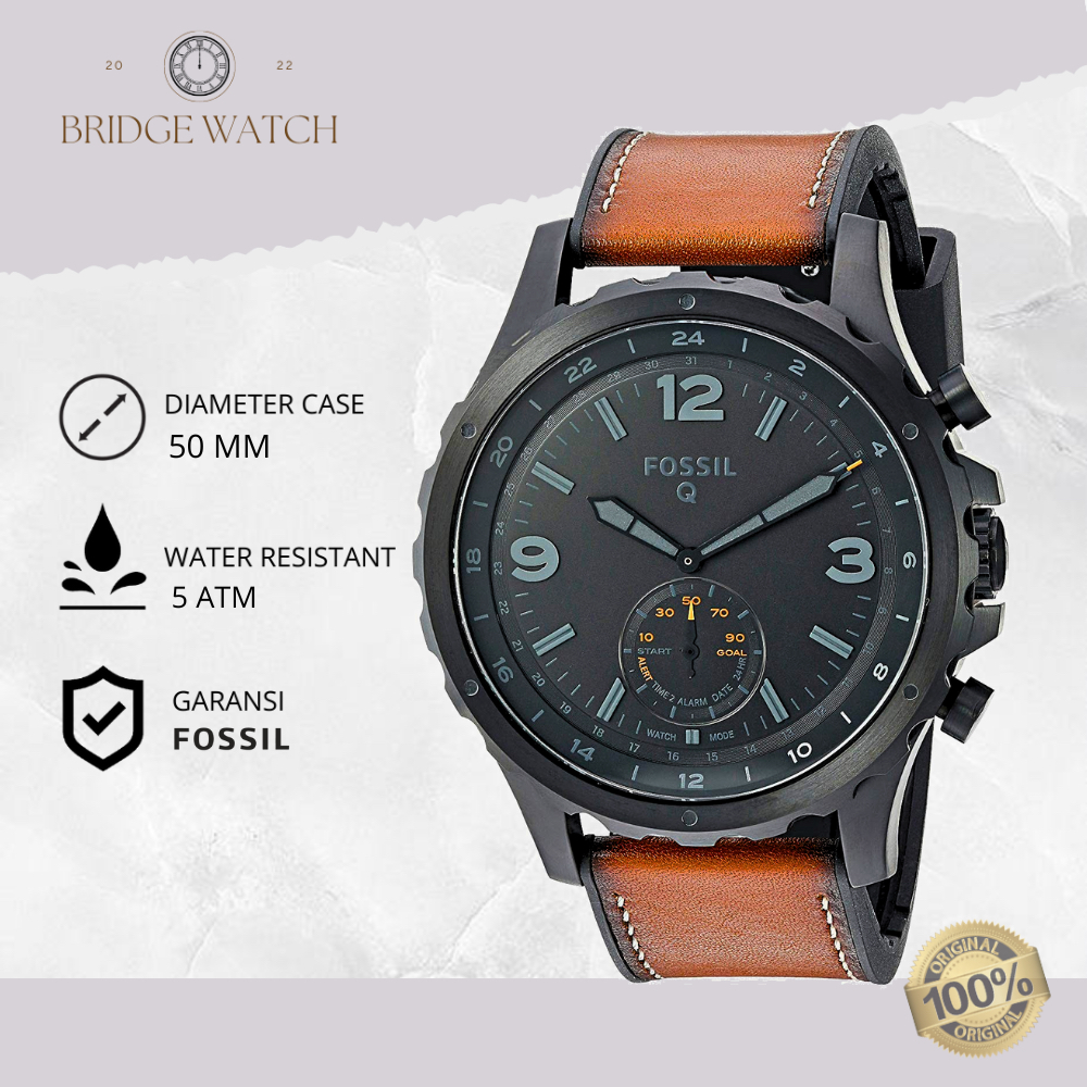 Jual Jam Tangan Pria Fossil Hybrid FTW1114 Smartwatch Analog Nate Dark ...