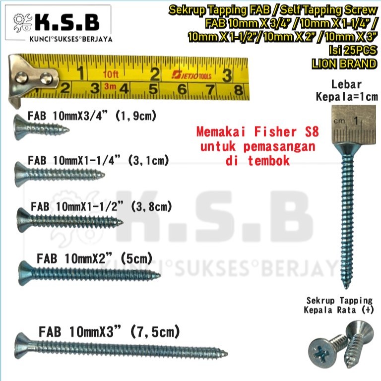 Jual 25 PCS Sekrup Tapping FAB / Self Tapping Screw 10mm X 3/4" / 10mm ...