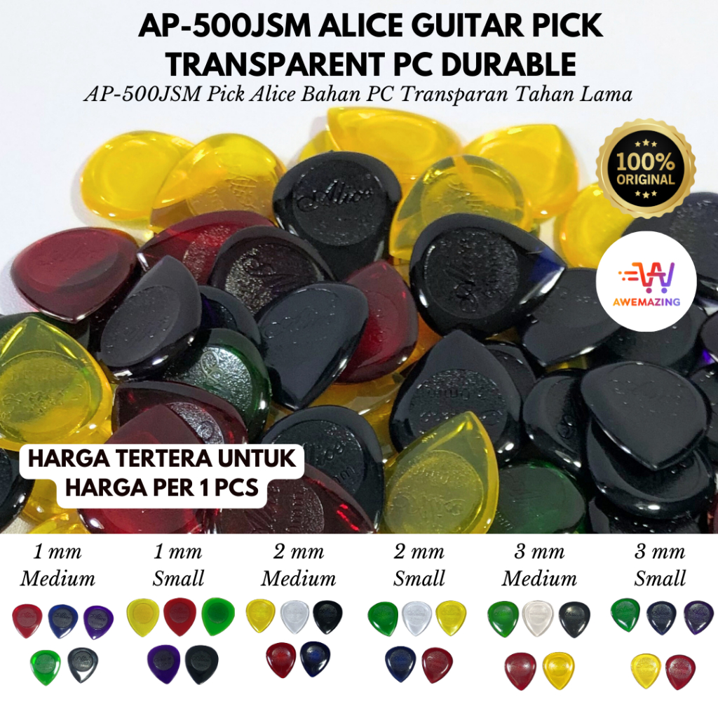 Jual Pick Gitar Alice AP-500JSM Bahan PC Transparan Tahan Lama Ukuran 1 ...