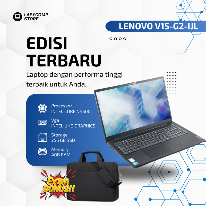 Jual LAPTOP LENOVO V15 G2 IJL - INTEL CELERON N4500 - 4GB RAM - 256GB SSD - VGA INTEL HD - 15.6 ...