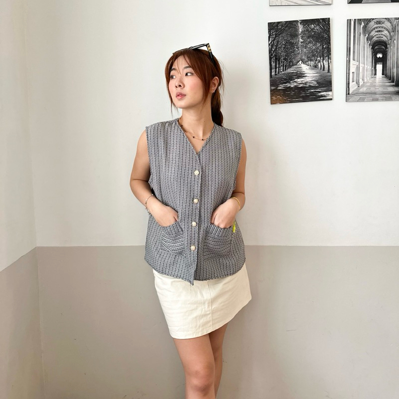 Jual AVE 848 - Yeo Ri Vest Tweed | Atasan Blazer Outer Luaran Wanita ...