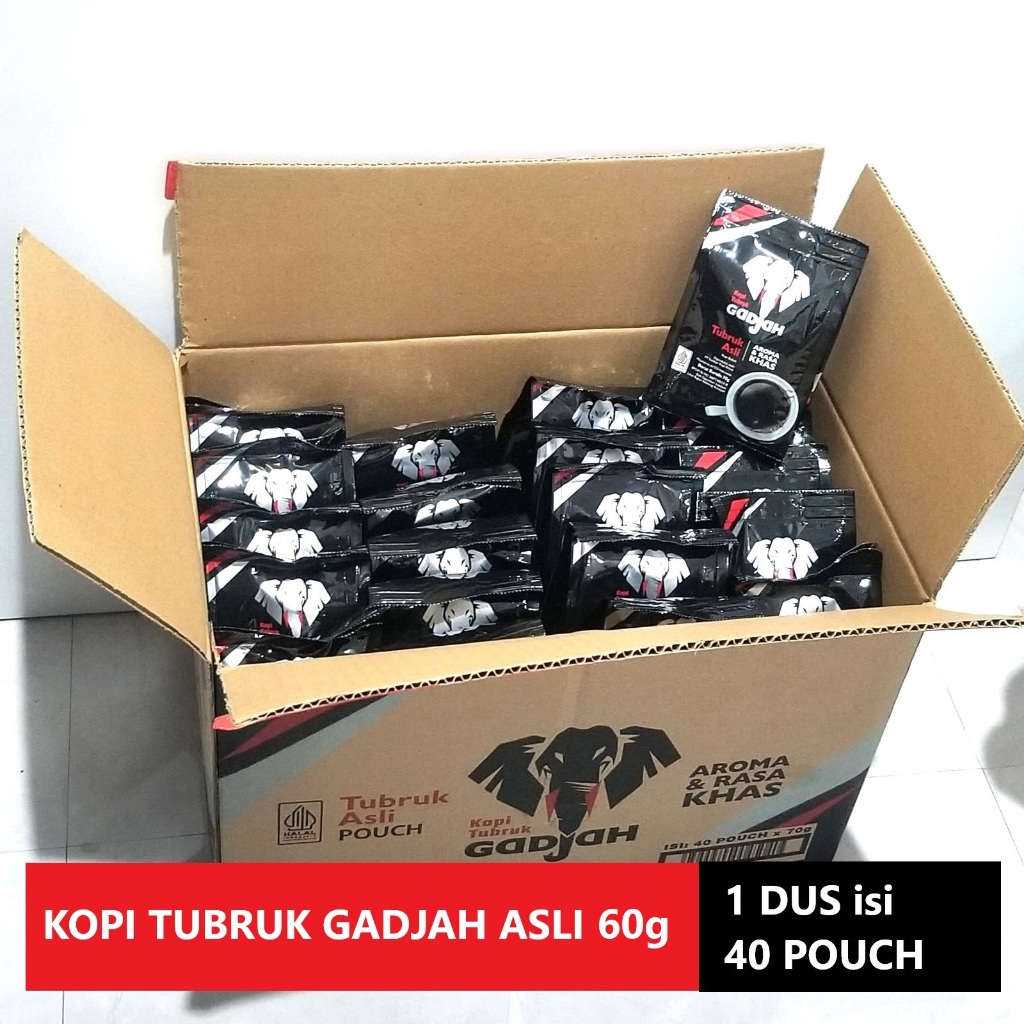 Jual Kopi Tubruk Gadjah asli 60g - 1 DUS isi 40 pouch | Shopee Indonesia