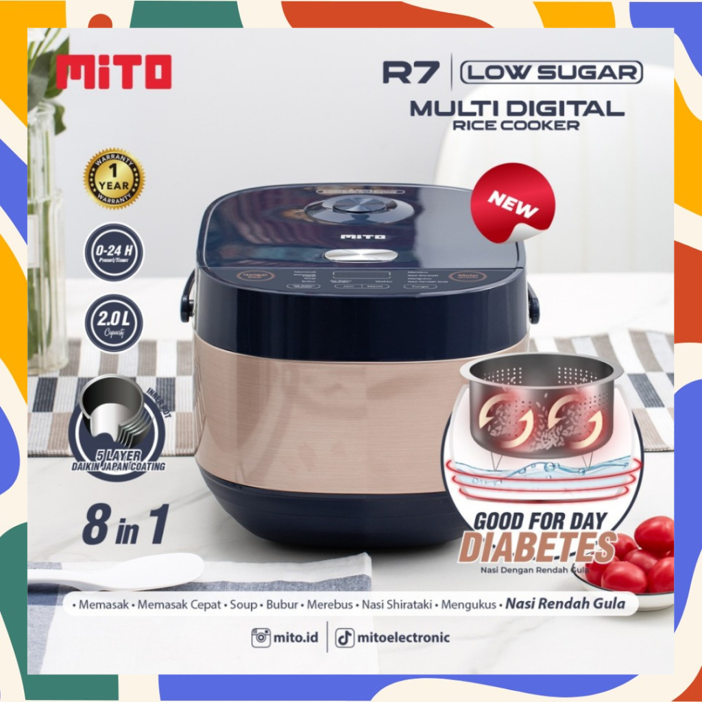 Jual Multi Digital Rice Cooker Mito R7 Glow 2 Liter 8 in 1 Magic Com 2L ...
