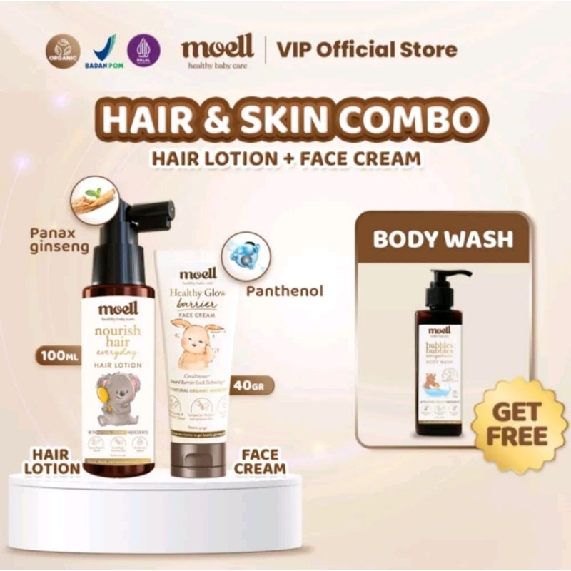 Jual Moell Promo Bundling Hairlotion + face cream FREE Body wash ...
