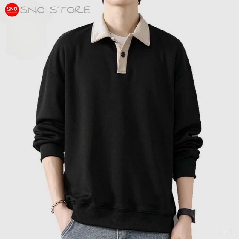 Jual Sweater Half Zip Pria Kancing HITAM BEEIGE Oversize S-6XL Unisex ...