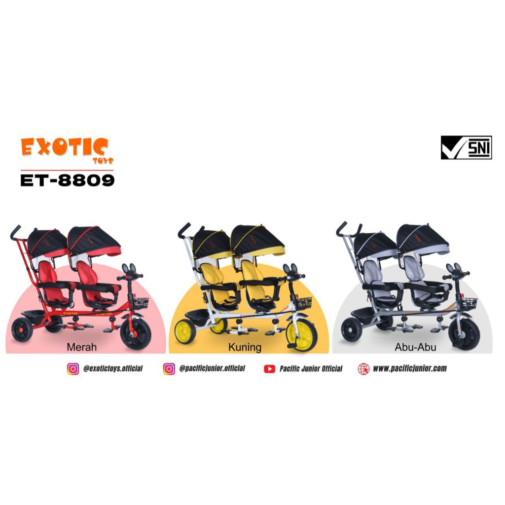 Jual SEPEDA ANAK RODA TIGA EXOTIC ET 8809 TWIN KEMBAR KURSI BISA ...