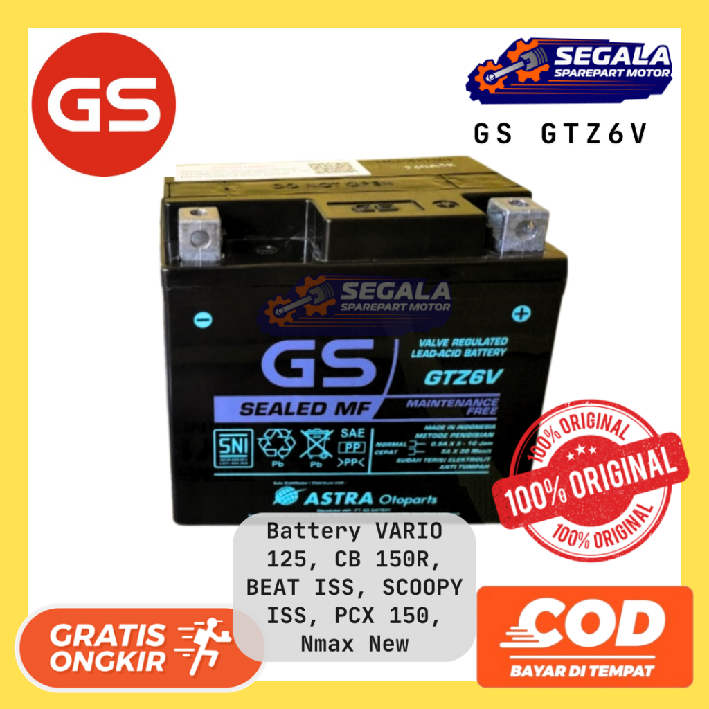 Jual Battery Motor GS Astra GTZ6V MF Aki Motor VARIO 125 VARIO 160 CB ...