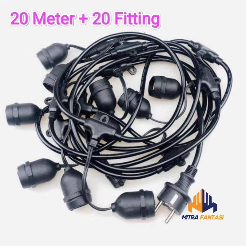 Jual Kabel Fitting Lampu 20 Meter 20 Fiting Gantung Cafe Outdoor Indoor ...