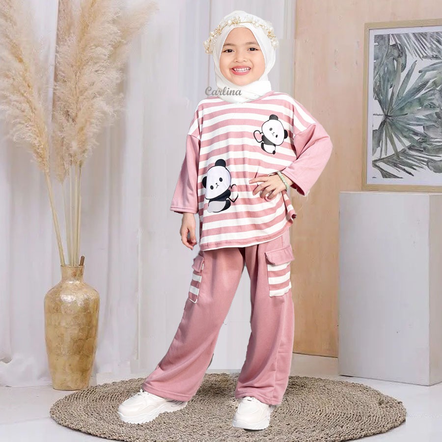 Jual CARLINA Setelan Anak Baju Salur Panda Cute Oversized dan Celana ...