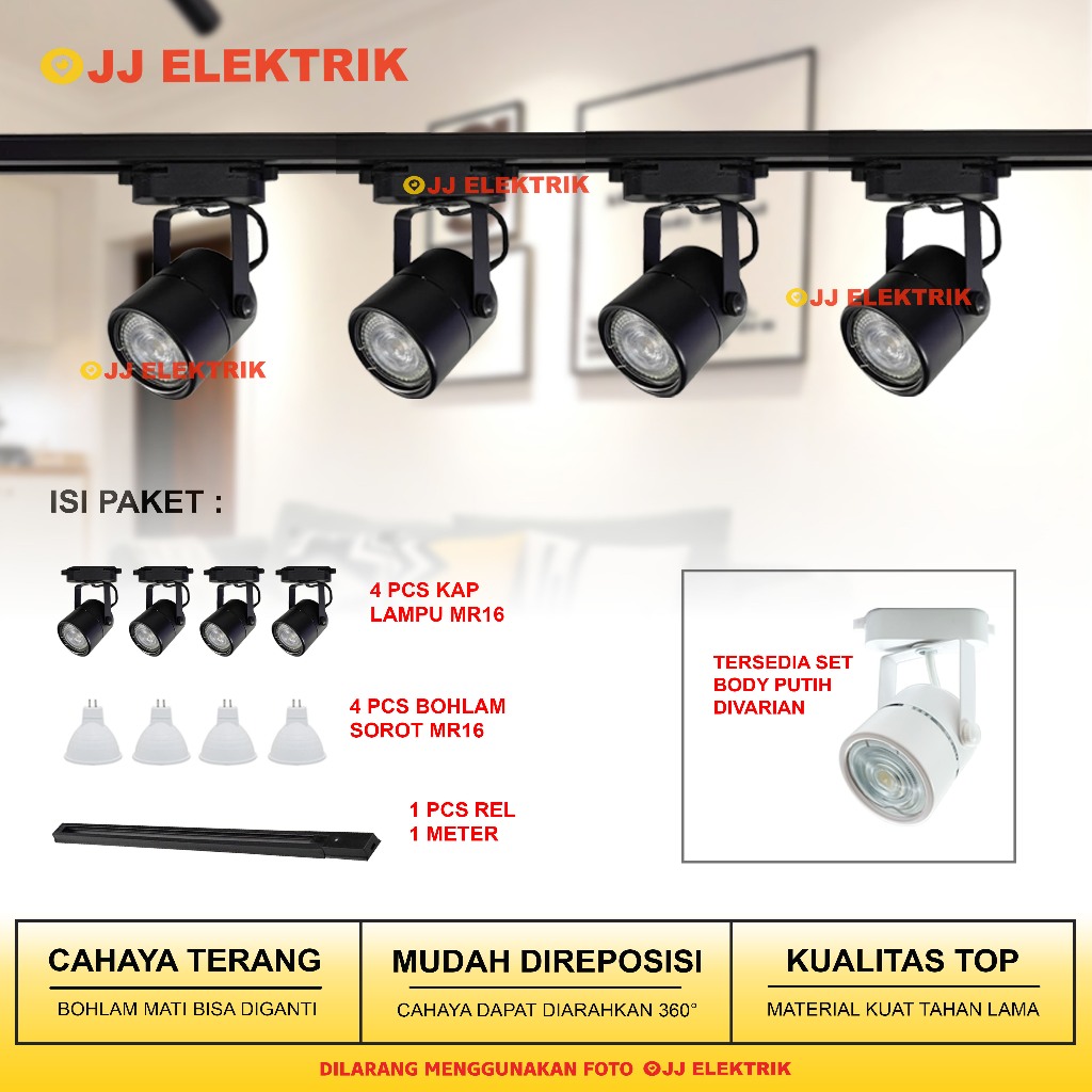 Jual Lampu Sorot Rel Set 4 Spotlight Tracklight LED Bisa Diganti E27 MR16 | Shopee Indonesia
