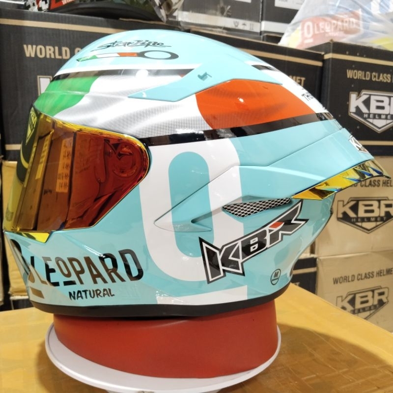 Jual HELM FULL FACE KBR TTC MOTIF LEOPARD SKY BLUE (PAKET GANTENG ...