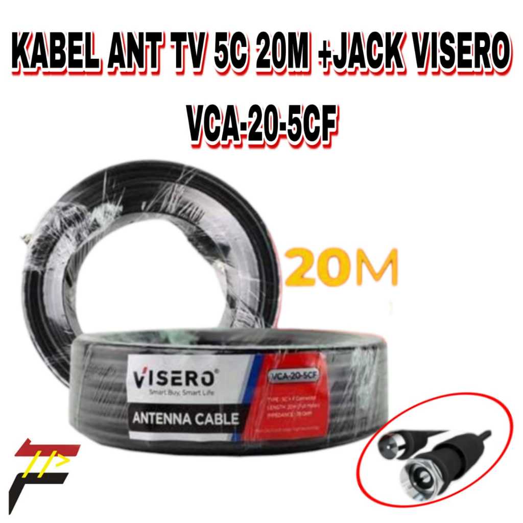 Jual KABEL ANTENA TV 5C 20M +JACK VISERO VCA 20-5CF | Shopee Indonesia