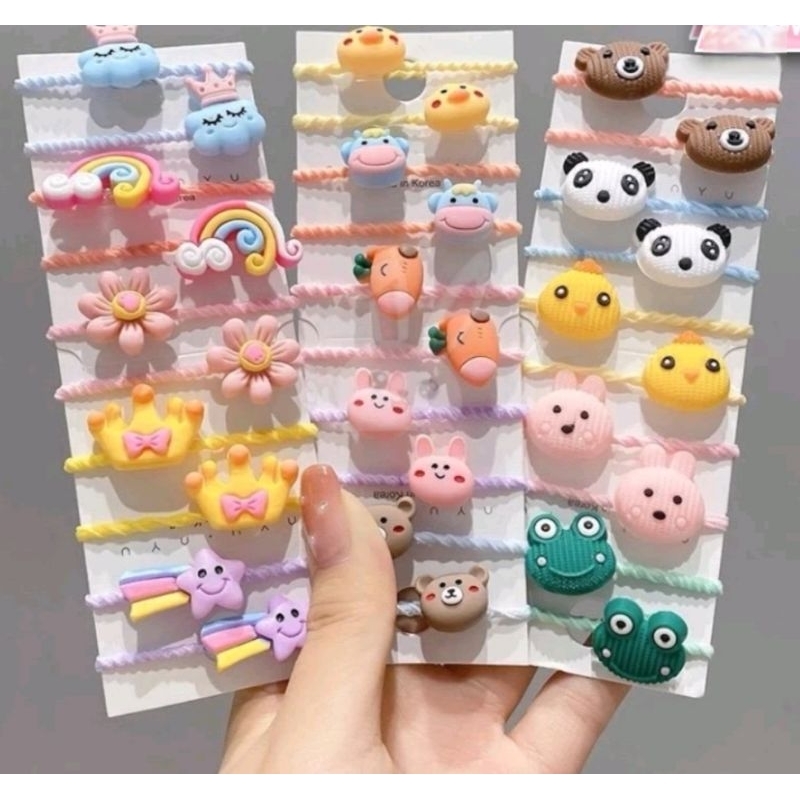 Jual (10 pcs)Ikat Rambut Anak Karakter Kartun Motif Pastel Tali Twisted ...