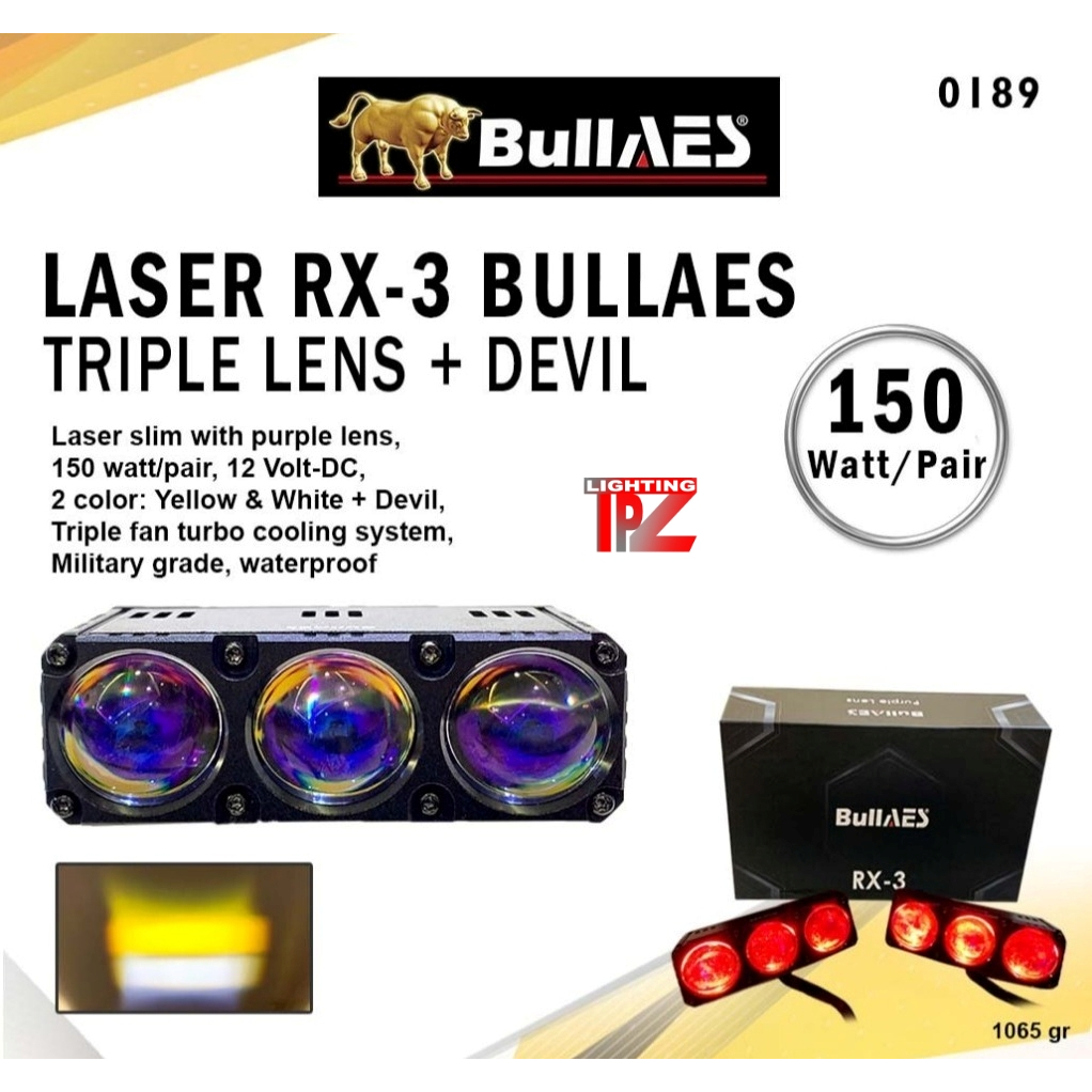Jual ORIGINAL BULLAES RX3 MINI LASER TRIPLE LENS RX3 150 WATT 3 LENSA PREMIUM PURPLE LENS LASER ...