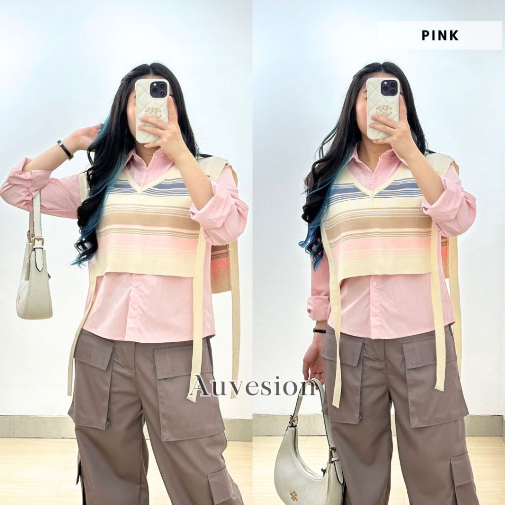 Jual 6215 Kiana Two Tones 2 In 1 One Set Vest Long Sleeves Top | Atasan ...
