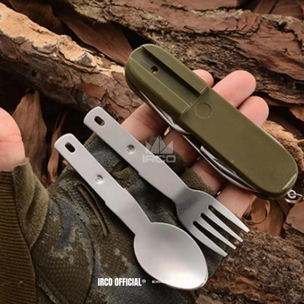 Jual IRCO Sendok Garpu Pisau Lipat Set Stainless Outdoor Free Pouch ...