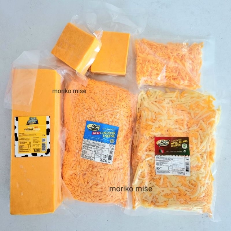 Jual [ 1 kg ] GREEN VALLEY red cheddar shredded keju parut oranye keju ...