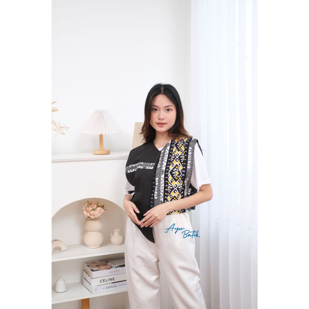 Jual Vest Batik Wanita Modern Kombinasi Polos Korean Style Motif ...