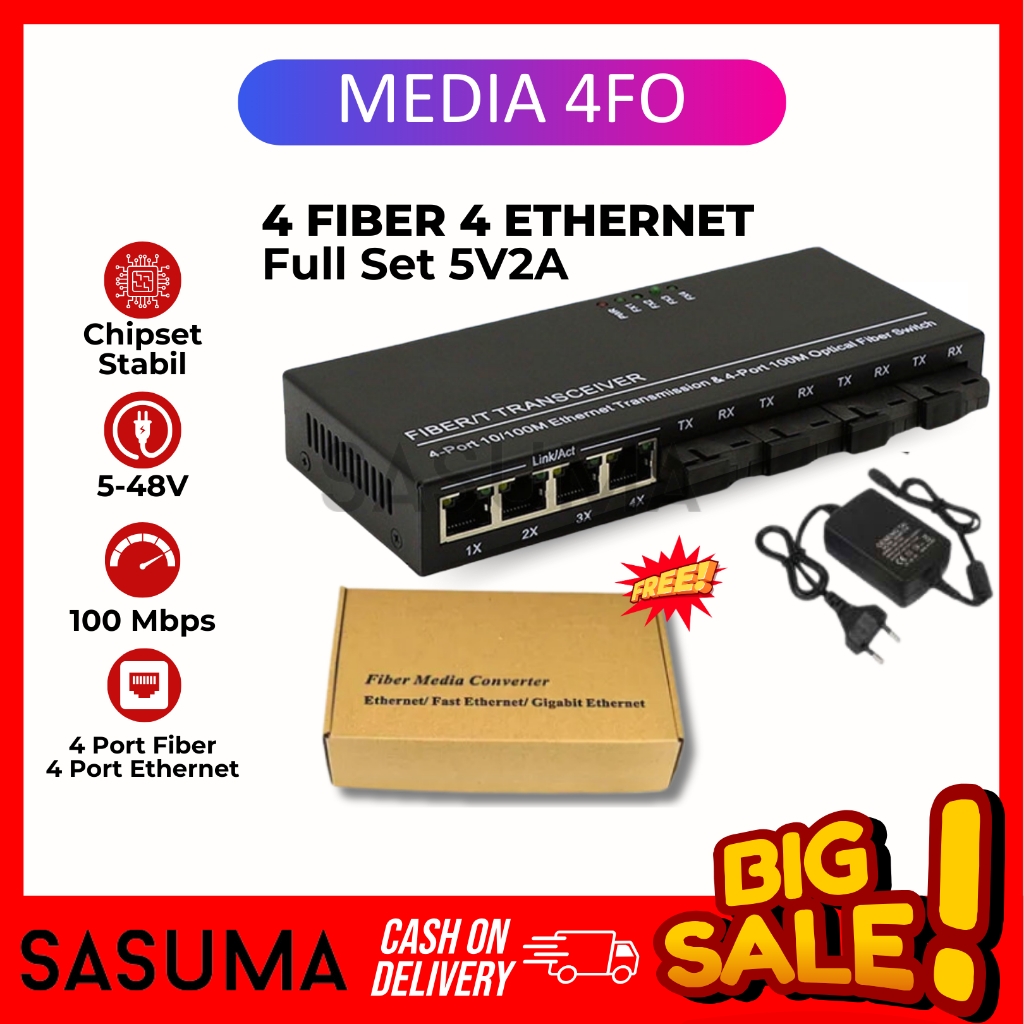 Jual SASUMA Media Converter 4 Port FO 4 Port LAN Switch Fiber Optic Konverter Fiber Optik 4 FO 4 ...
