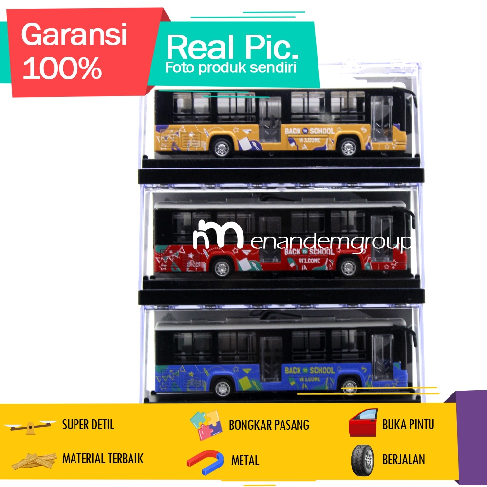 Jual Diecast Miniatur Mainan Mobil Bus Sekolah Metal Mika Susun Buka ...