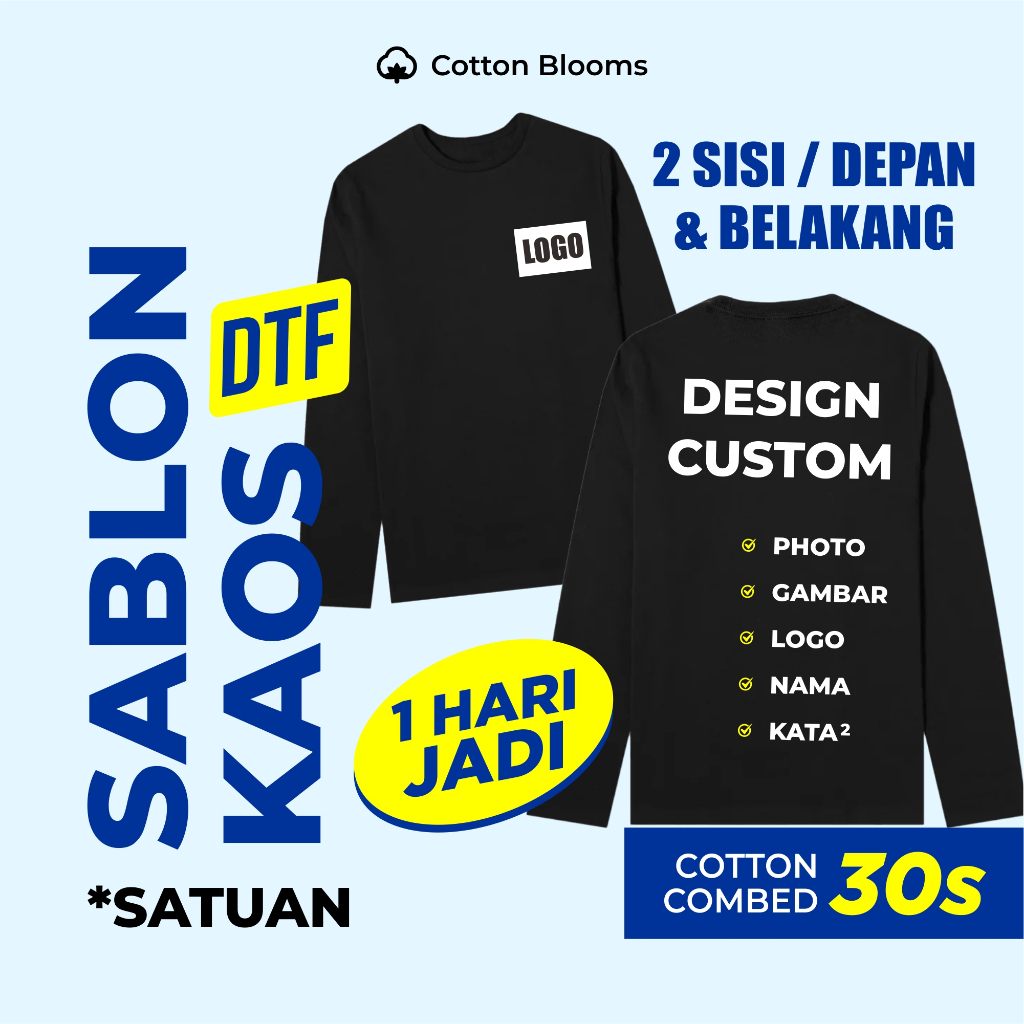 Jual [ 1 HARI JADI ] Kaos custom lengan panjang cotton combed 30s sablon teknik DTF Sablon baju ...