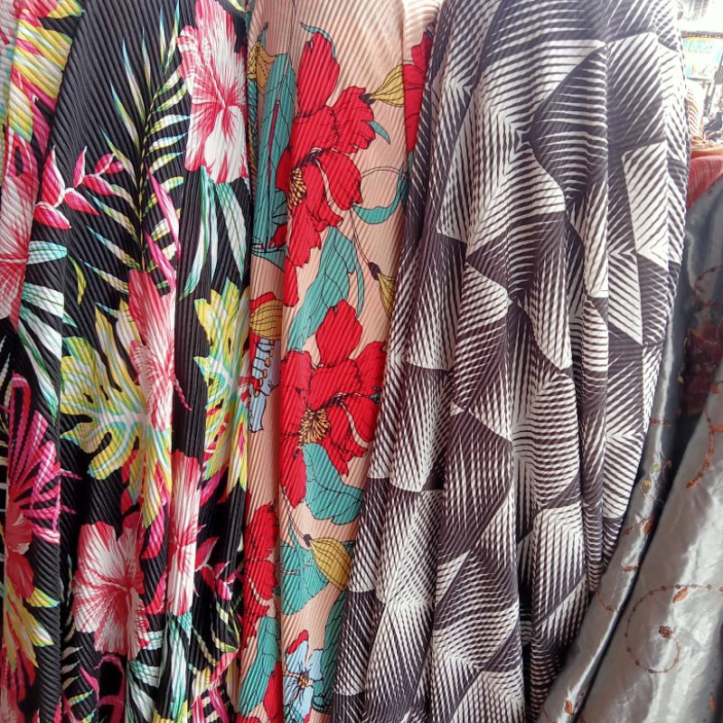 Jual Kain Plisket Hyget Motif Bunga Import - Kain Plisket Premium ...