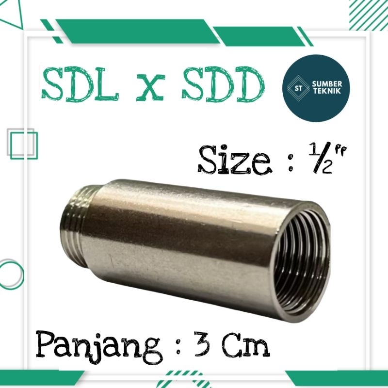 Jual SDL x SDD Stainless 1/2 Inch Kran Sok Sambungan Drat Luar Dalam Pendek 3 Cm 1/2" | Shopee ...