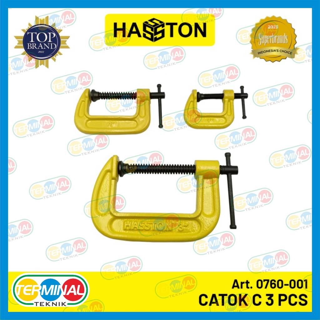 Jual Hasston Catok C 3pcs 1",2",3" / C-Clamp Klem C Kuning (0760-001) | Shopee Indonesia