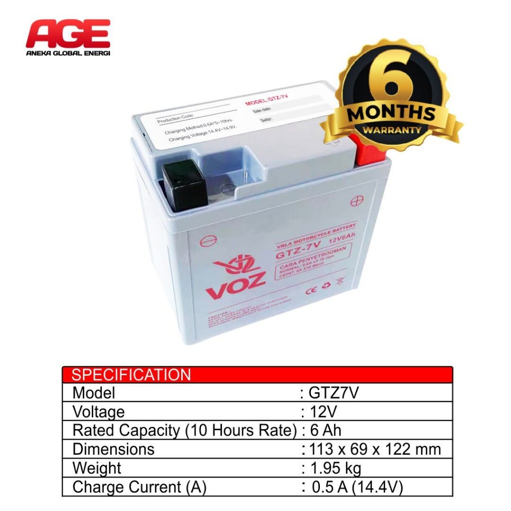 Jual Voz Aki Motor GTZ7V 12V 6Ah - baterai aki motor | Shopee Indonesia
