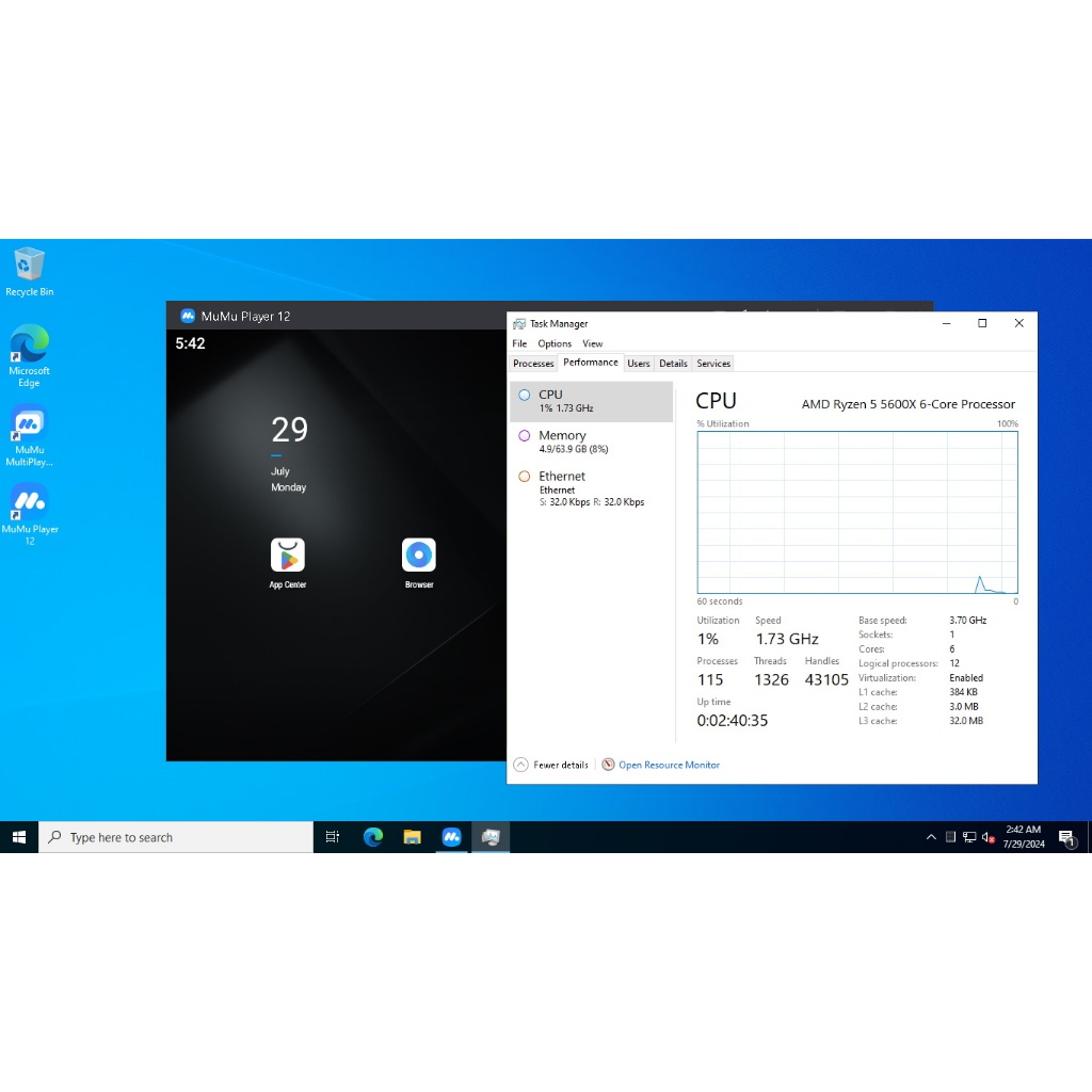 Jual AMD Ryzen 5 5600X BARE METAL RDP ,Sup Emulator,Bot,OBS, Spek 12 ...