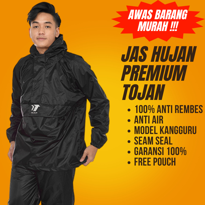 Jual TOJAN Jaket Jas Hujan Pria backpack Premium Wanita Setelan Mantel Saku Raincoat Anti Bocor ...