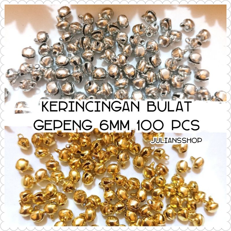 Jual 100 Butir Kerincing Acc Lonceng 6mm Kerincingan Bulat Gepeng Bahan ...