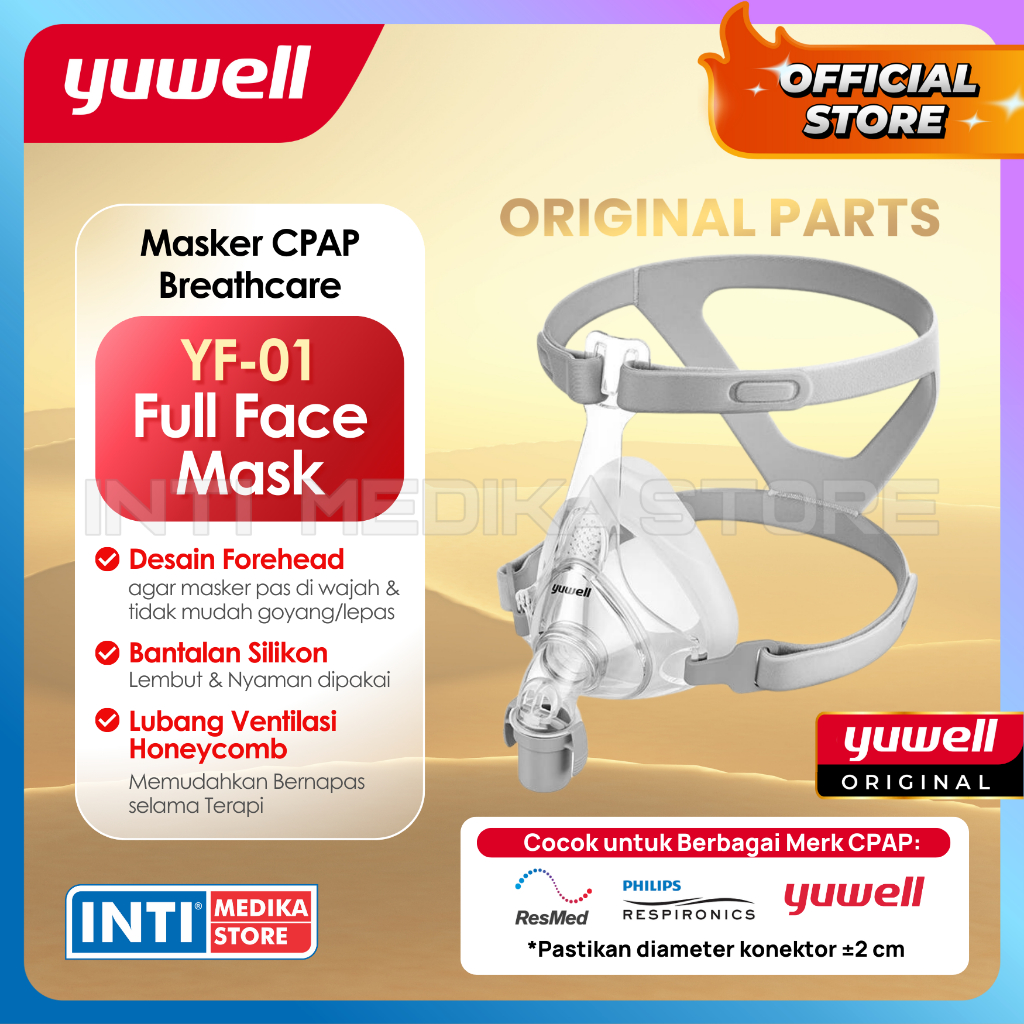 Jual YUWELL - FULL FACE Mask CPAP BiPAP Sleep Apnea | Masker Wajah YF01 YF02 | Shopee Indonesia