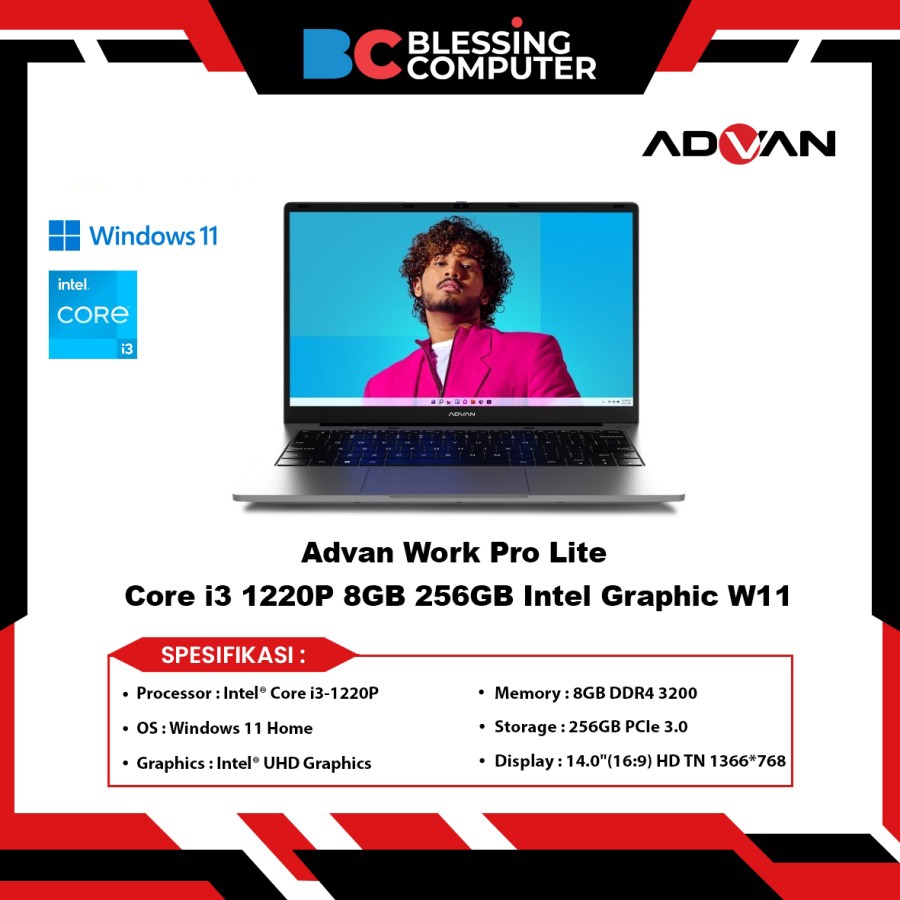 Jual Advan Work Pro Lite Core i3 1220P 8GB 256GB Intel Graphic W11 ...
