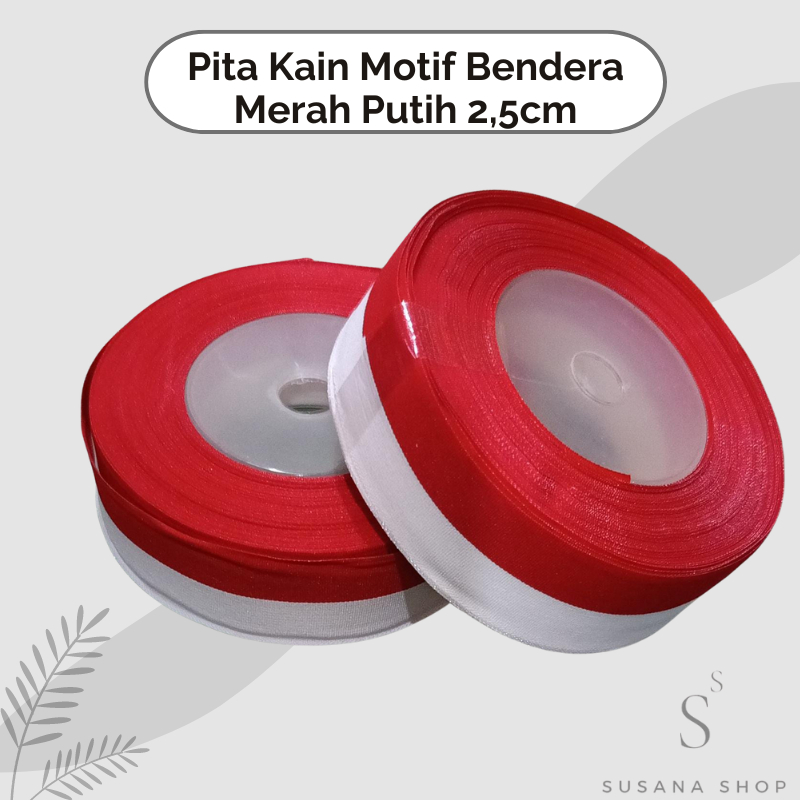 Jual Pita Kain Motif Bendera Merah Putih 2,5cm (1 inch) 25 yard - Pita ...