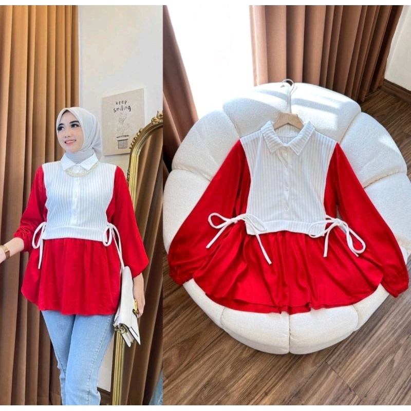 Jual TANIA 3 BLOUSE / BAJU MERAH PUTIH AGUSTUSAN / BLOUSE MERAH PUTIH ...