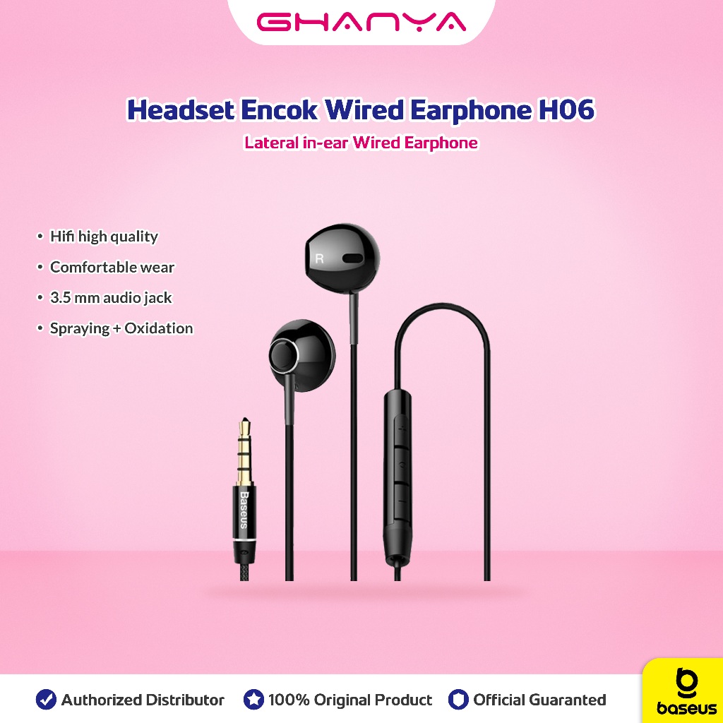 Jual BASEUS ORIGINAL Encok Wired Earphone H06 Headset Hanfsfree 3.5mm ...