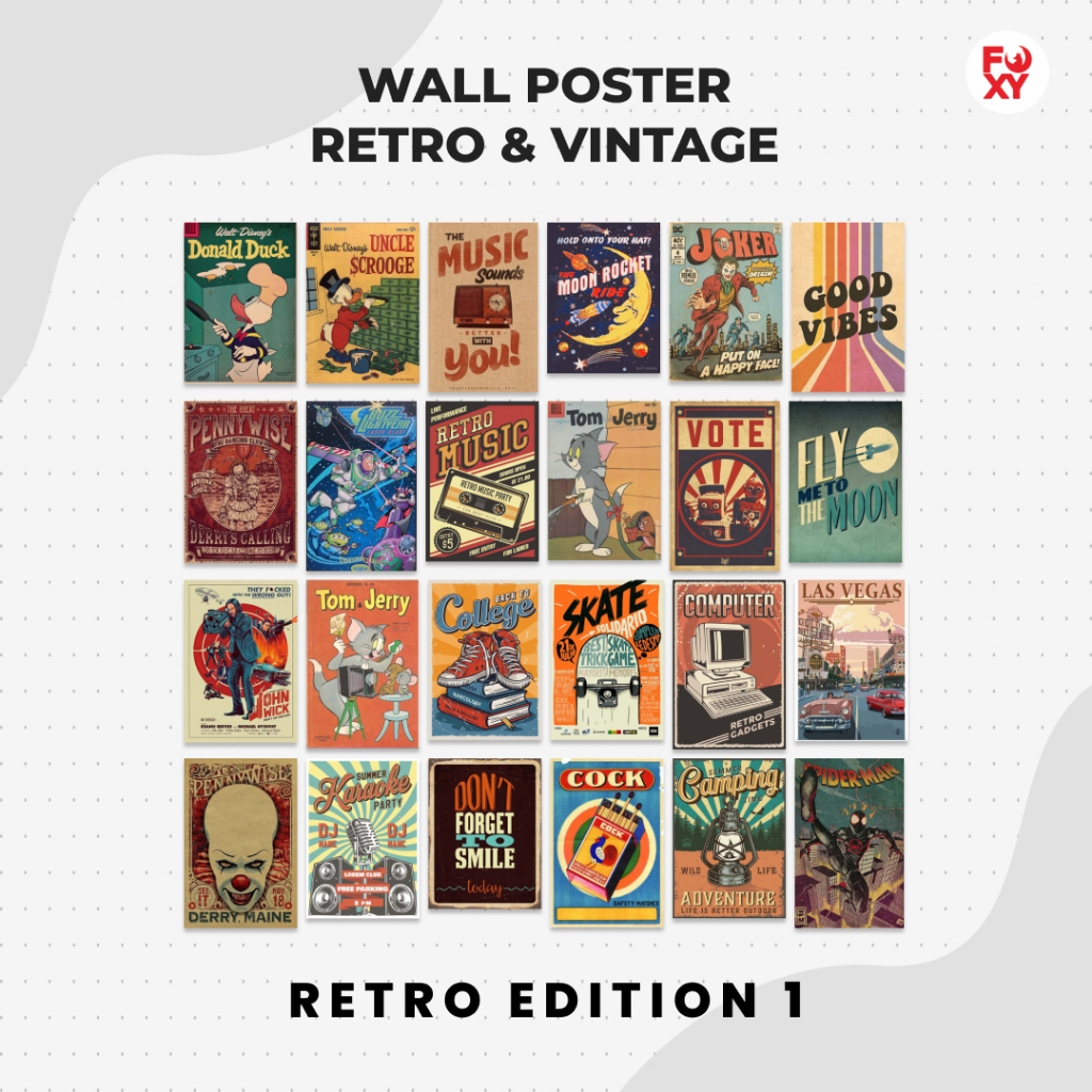 Jual (48Pcs) POSTER DINDING VINTAGE & RETRO LAWAS 80S WALLPAPER EDITION ...