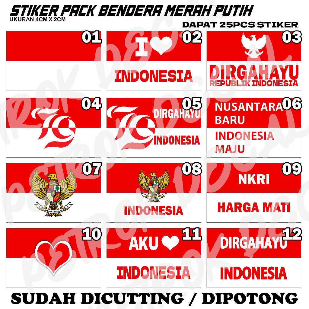Jual 25 PCS STICKER PACK BENDERA MERAH PUTIH / STICKER PIPI BENDERA ...