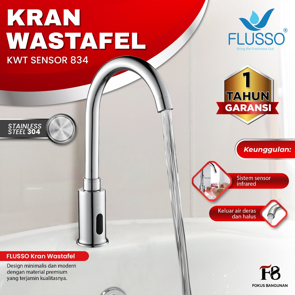 Jual Flusso Kran Sensor Wastafel Otomatis Kran Angsa Wastafel Sensor ...