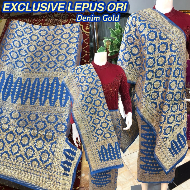 Jual Exclusive Songket Lepus ORI Denim Gold Gradiasi Berlian /Lepus Gebeng warna ORI /songket ...