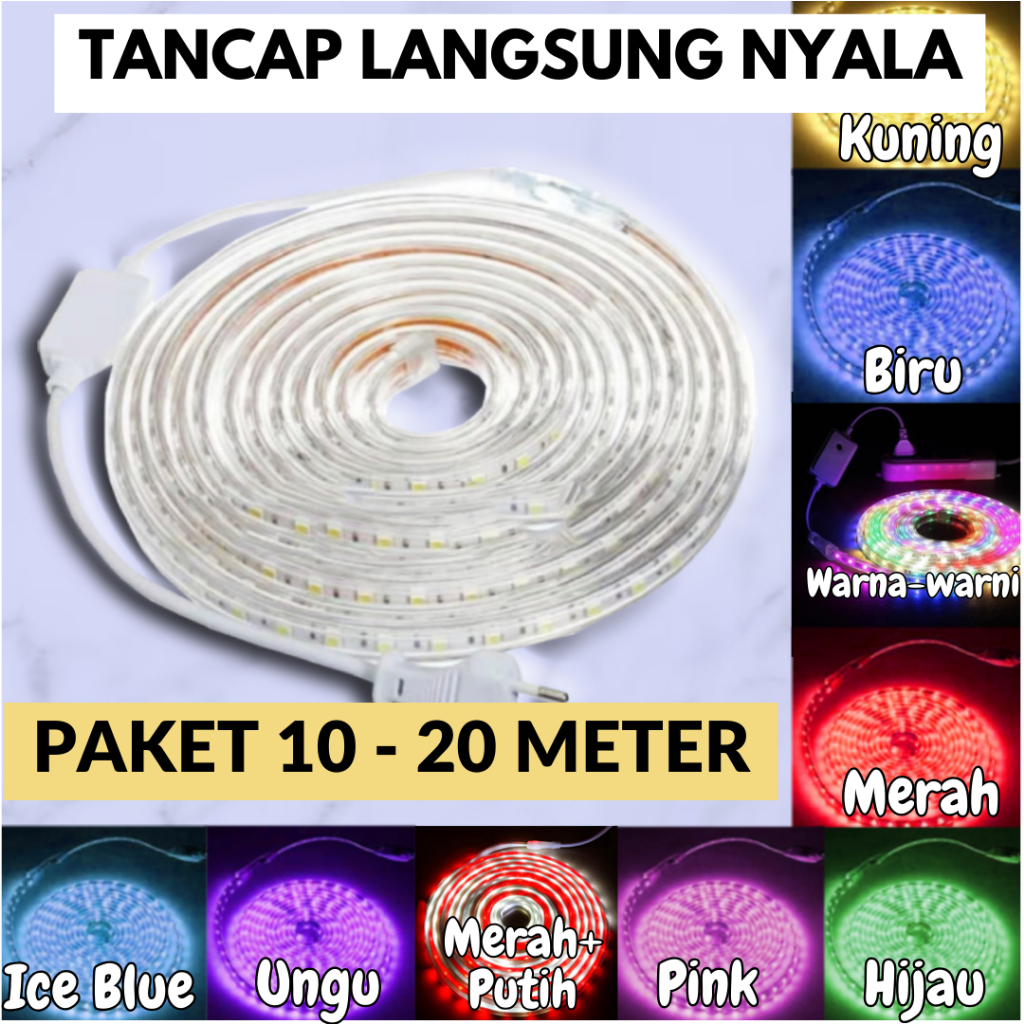 Jual PAKET 10 / 20 METER LAMPU LED STRIP 5050 / 2835 / 3528 PLUS SOCKET ...