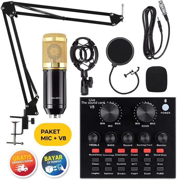 Jual KMP - PAKET FULL SET MIC BM 800 + SOUND CARD V8 AUDIO MIXER ...