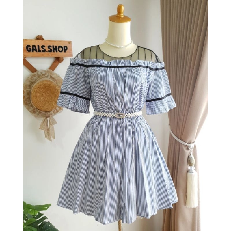 Jual 02634 dress garis stripe biru | Shopee Indonesia