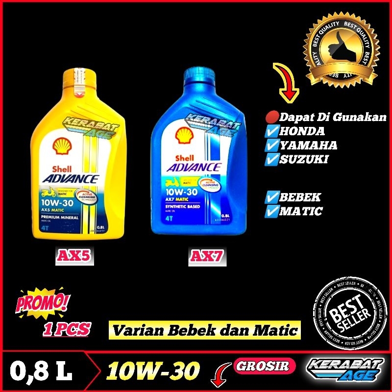 Jual OLI SHELL ADVANCE AX5 MATIC OIL SCOOTER 10W-30 0,8 800ML KUNING | Shopee Indonesia