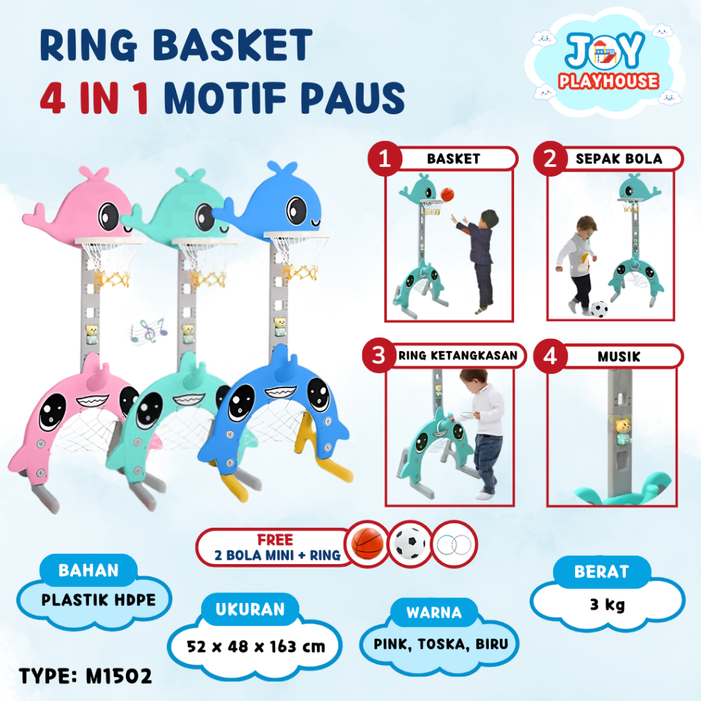 Jual Joy Playhouse X Molion Mainan Ring Basket Anak 4in1 Tiang Basket ...